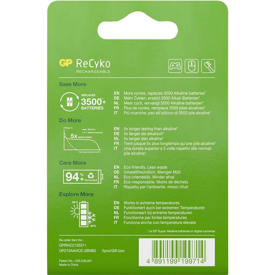 GP GPRCK210AA714C1 akumulátor AA, Ni-MH, 2100 mAh, 1.2 V, 2 ks : Půhy.cz